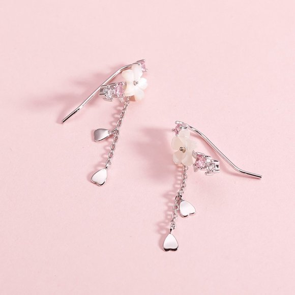 Jewelry | New Silver Romantic Pink Cherry Blossom Shell Tassel Earrings ...